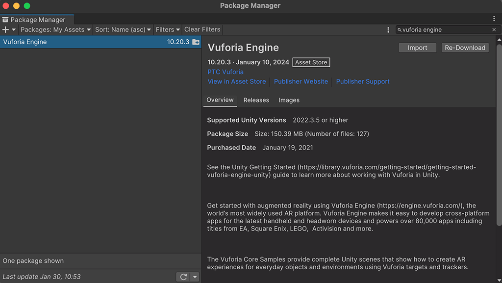 Vuforia Package for Unity - Vuforia Engine Library Vuforia Package for Unity - Vuforia Engine Library